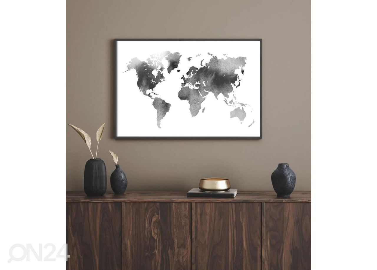 Poster Must maailmakaart 30x40 cm WA-490395 - ON24 Home & Living